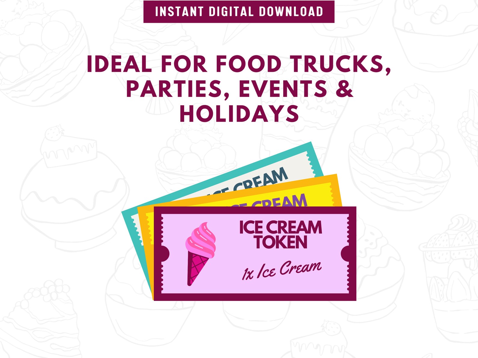 Printable Ice Cream Tokens – Colorful Gelato Coupons for Night Market ...