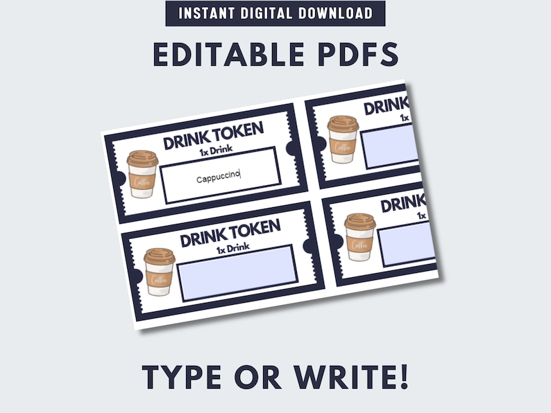 Printable Drink Token Bundle | Printable Drink Coupons | Drink Vouchers ...