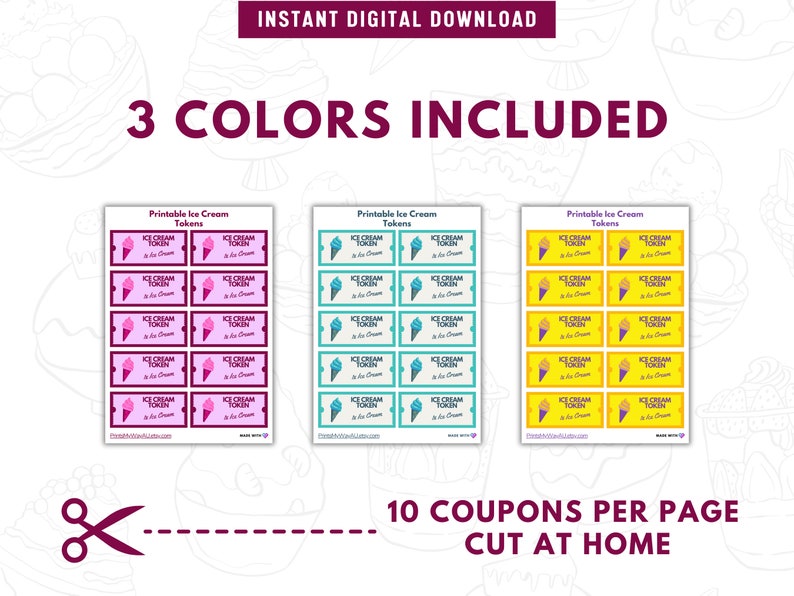 Vibrant Night Market Color Printable Ice Cream Tokens | Colorful Gelato ...