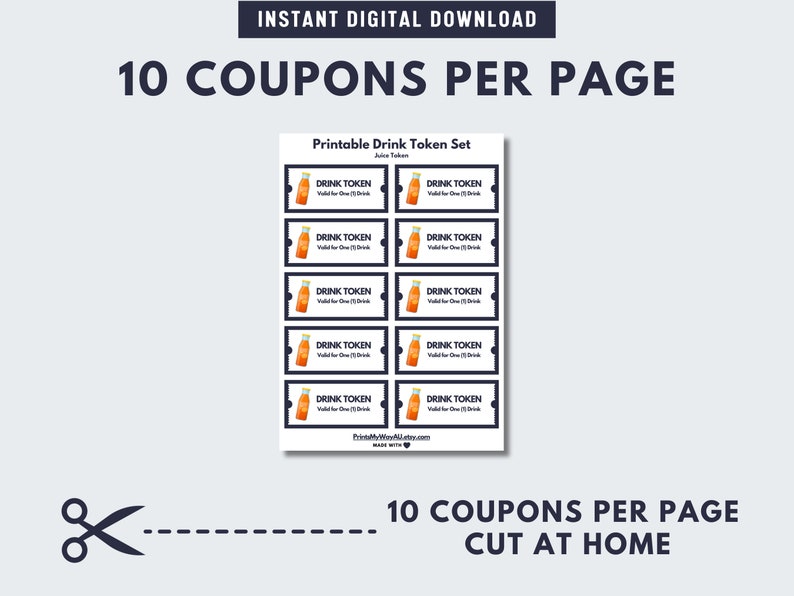 Printable Juice Tokens | Printable Drink Tickets | Drink Coupons ...