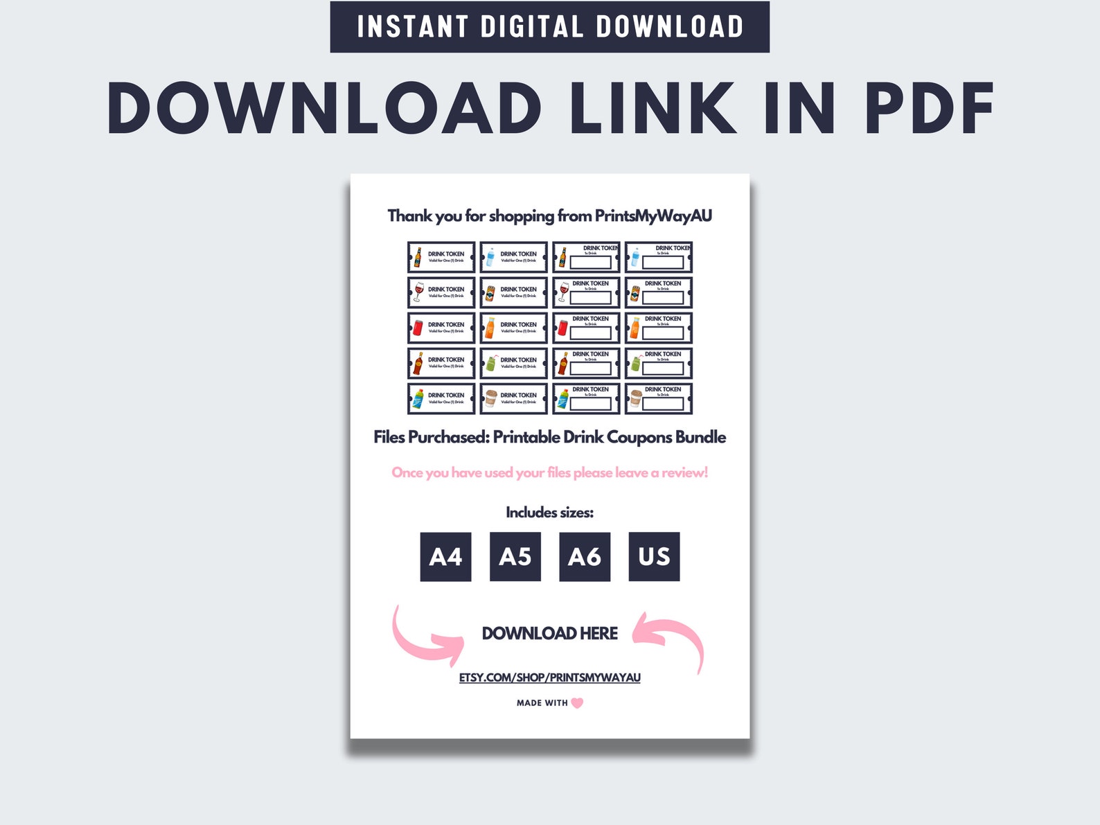 Printable Drink Token Bundle | Printable Drink Coupons | Drink Vouchers ...