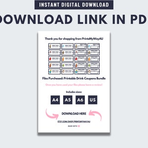 Printable Drink Token Bundle | Printable Drink Coupons | Drink Vouchers ...