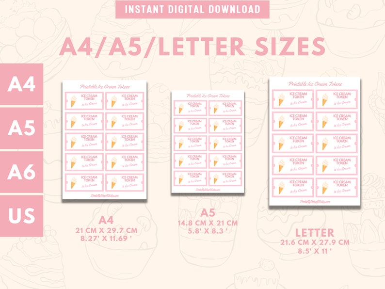 Printable Ice Cream Tokens | Gelato Coupons | Ice Cream Birthday | Ice Cream Invitation ...