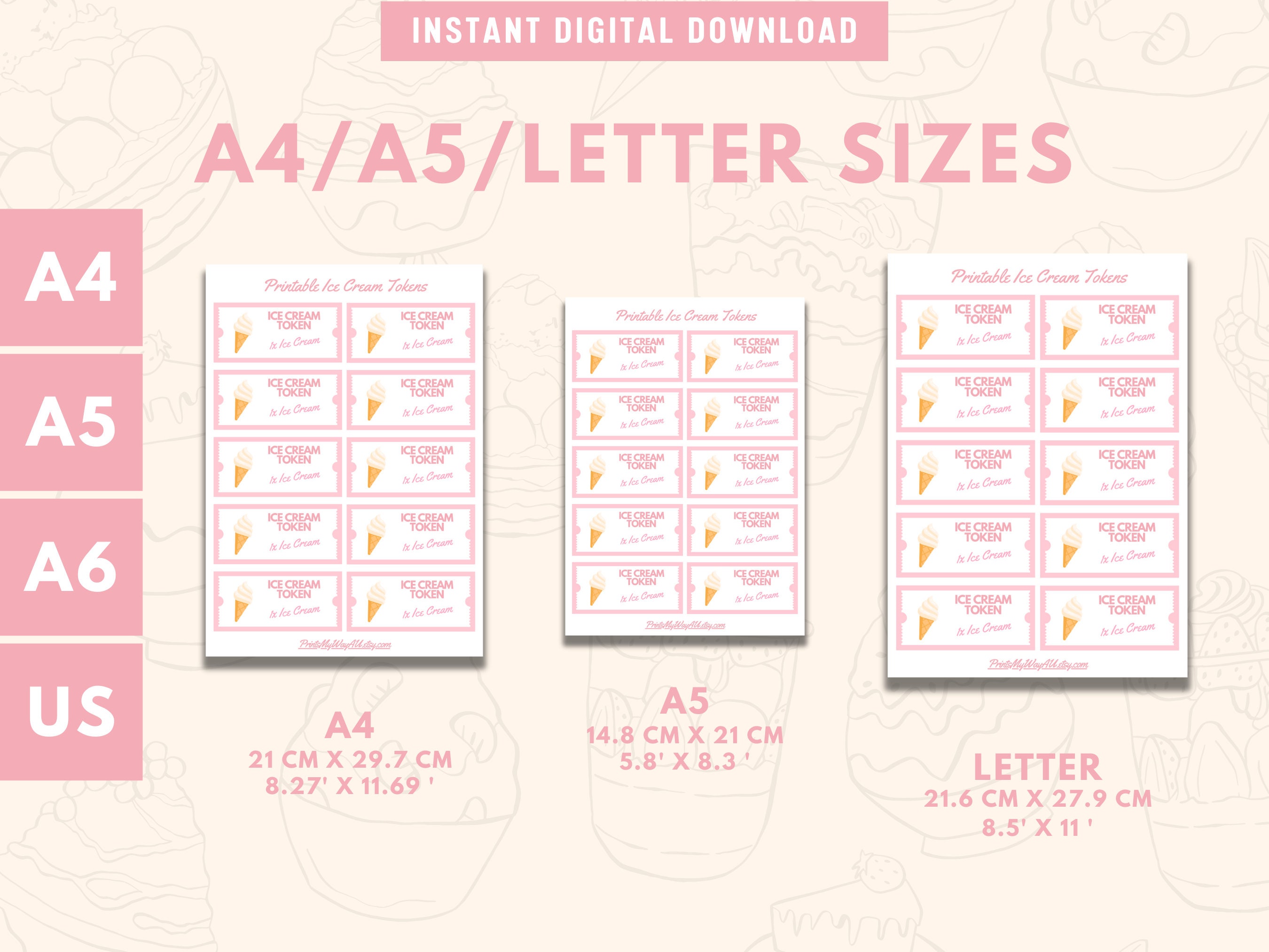 Printable Ice Cream Tokens | Gelato Coupons | Ice Cream Birthday | Ice ...