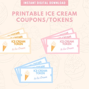 Printable Ice Cream Tokens | Gelato Coupons | Ice Cream Birthday | Ice ...