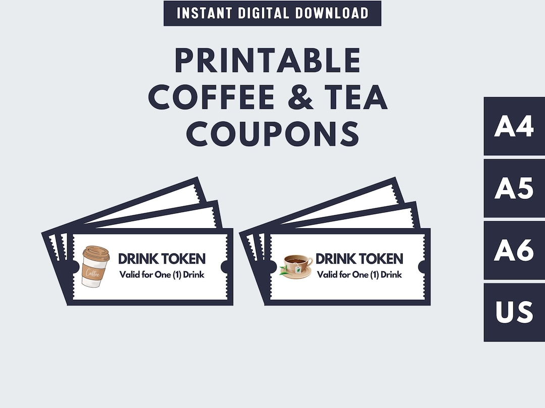 Printable Coffee & Tea Tokens Beverage Coupons PDF - Etsy