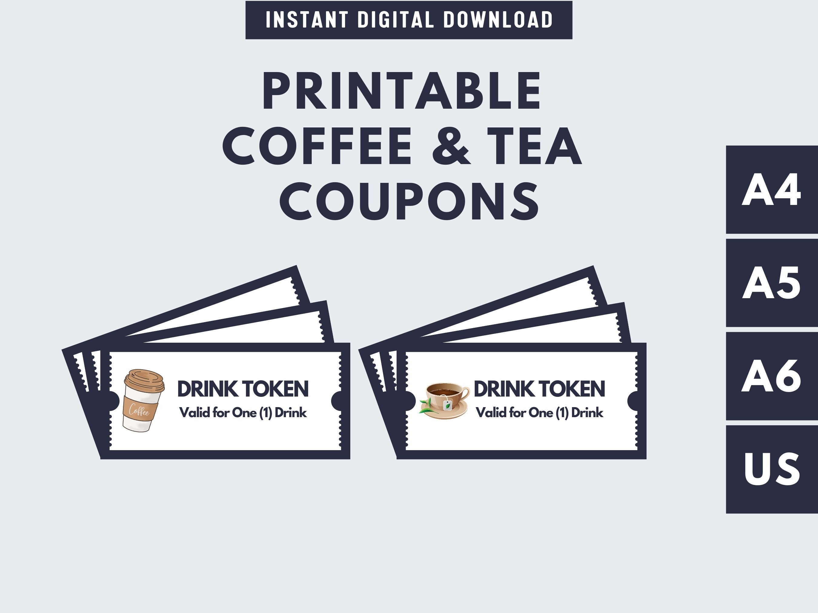 Printable Coffee & Tea Coupons – Elegant Drink Tokens for Cafes ...