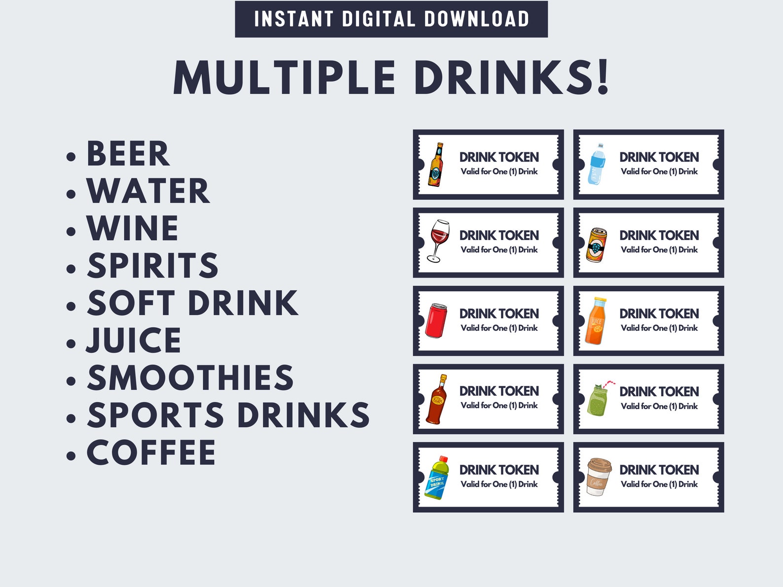 Printable Drink Token Bundle | Printable Drink Coupons | Drink Vouchers ...