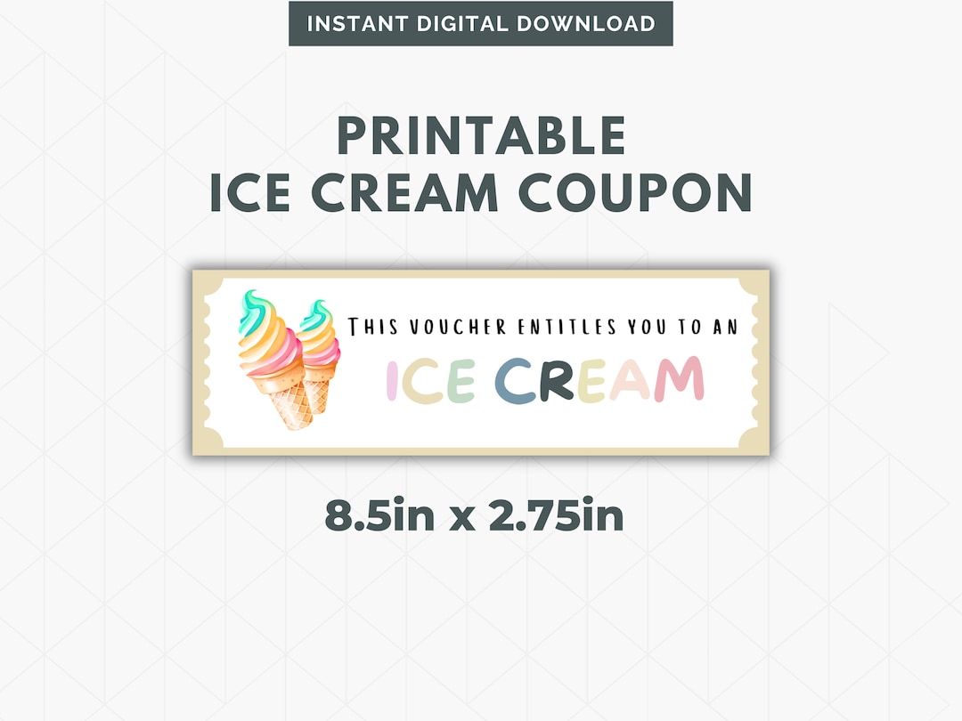 Printable Ice Cream Voucher – Fun Gelato Coupon & Dessert Token for ...