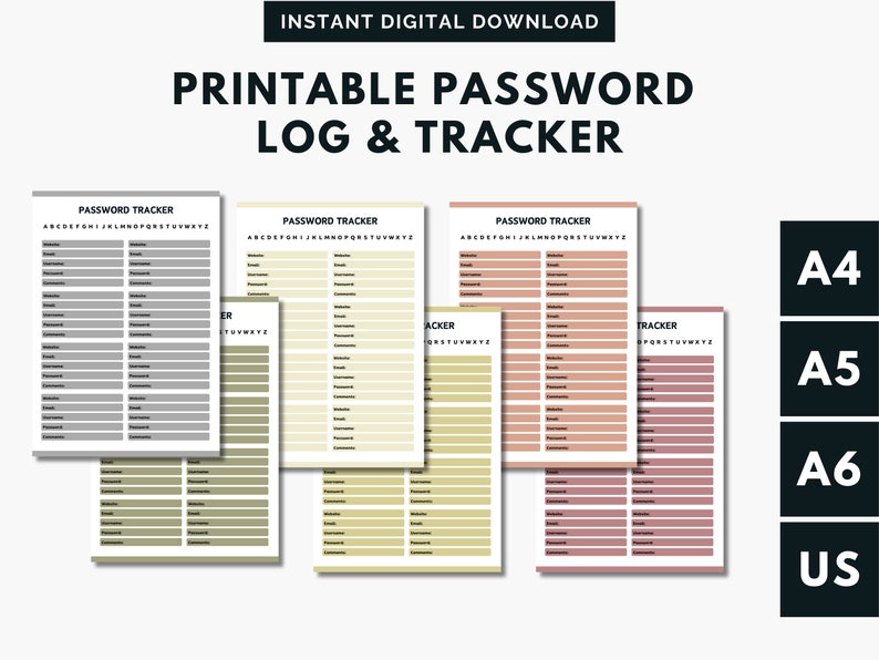 Password Tracker Printable - Password Log - Password Keeper - Password ...