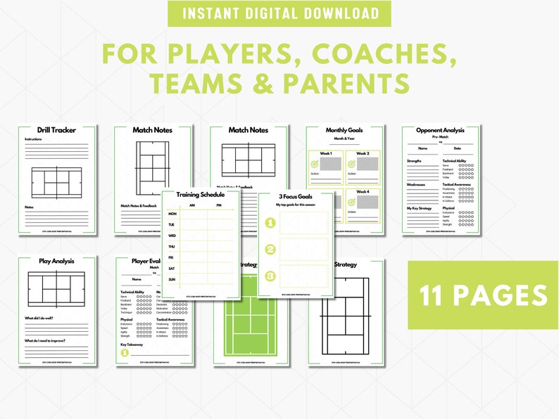 Tennis Coaching Planner – Printable Match Evaluation, Opponent Tracker ...