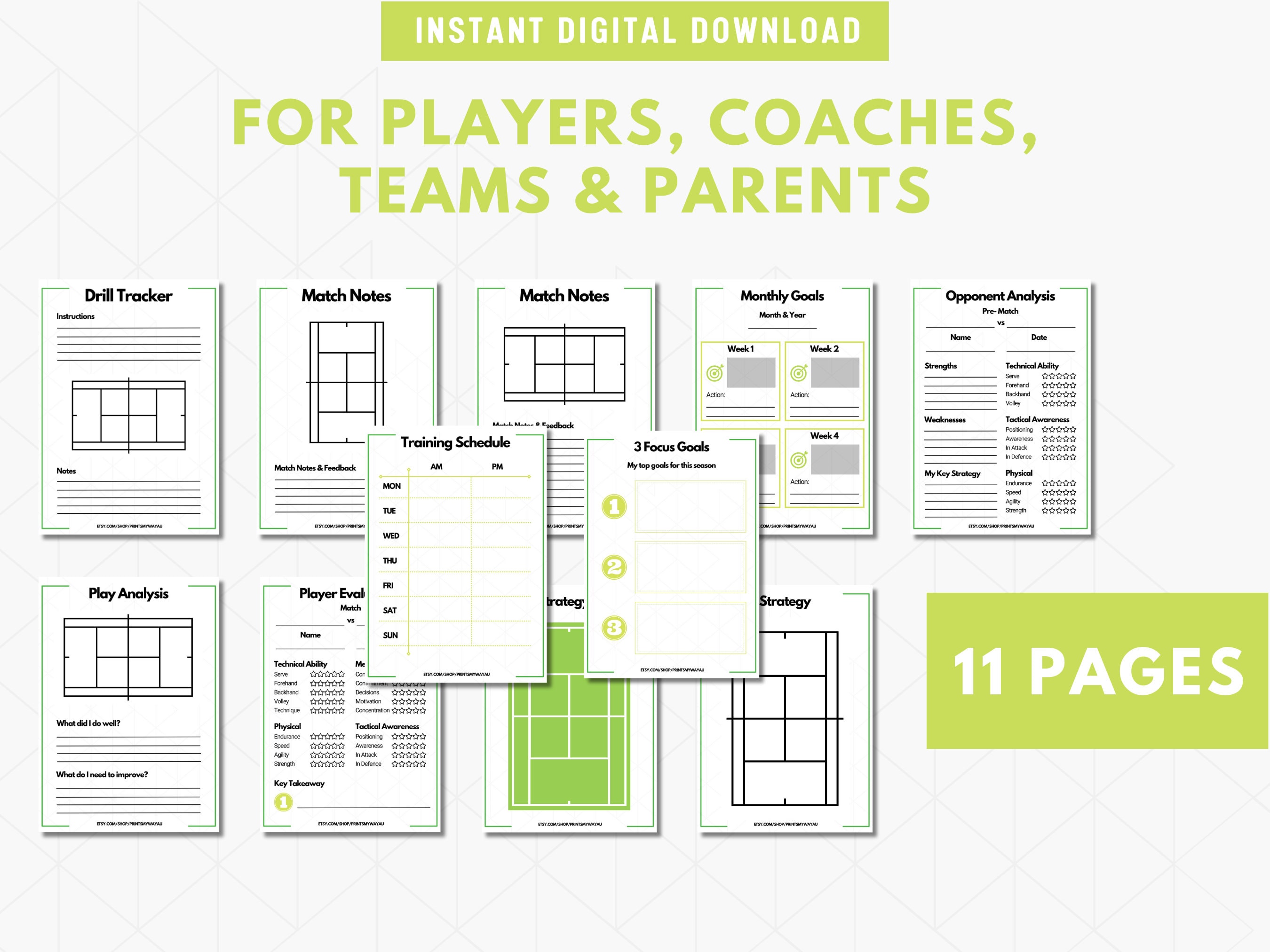 Tennis Coaching Planner – Printable Match Evaluation, Opponent Tracker ...
