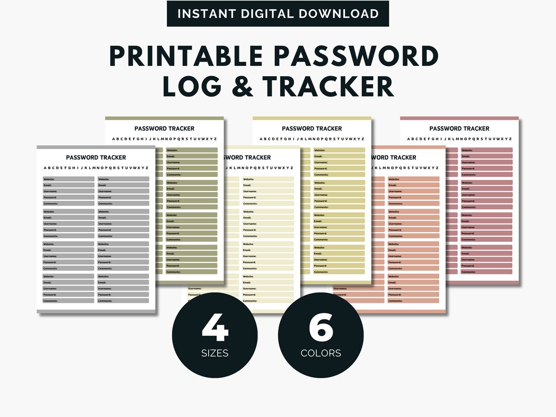 Password Tracker Printable - Password Log - Password Keeper - Password ...