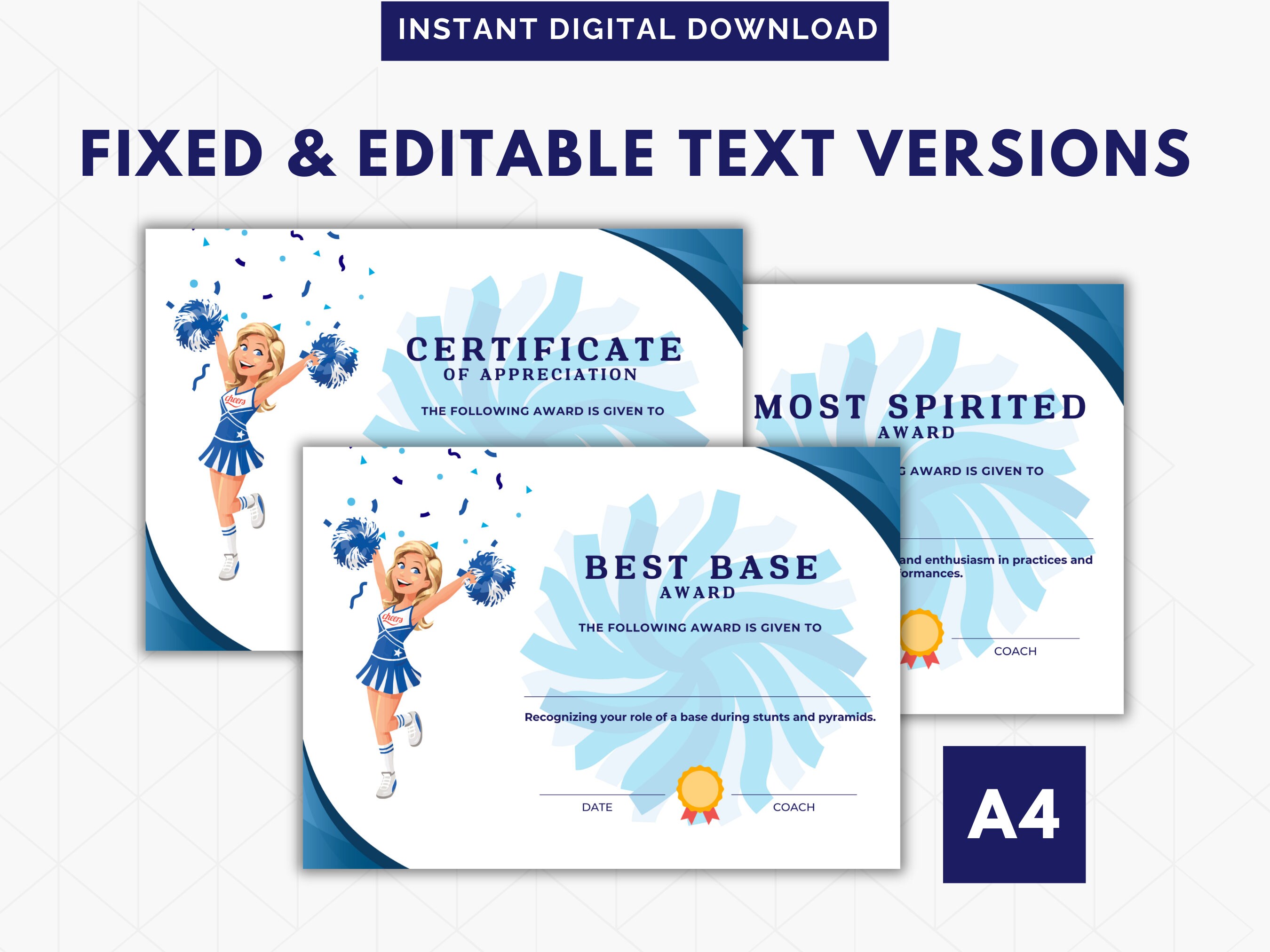 Cheerleading Certificate Template Cheerleading Award Cheer - Etsy