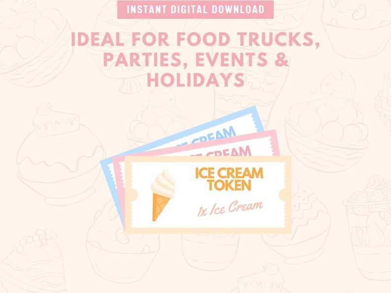 Printable Ice Cream Tokens | Gelato Coupons | Ice Cream Birthday | Ice ...