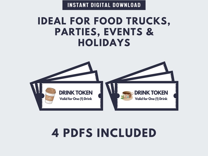 Printable Coffee & Tea Coupons – Elegant Drink Tokens for Cafes ...