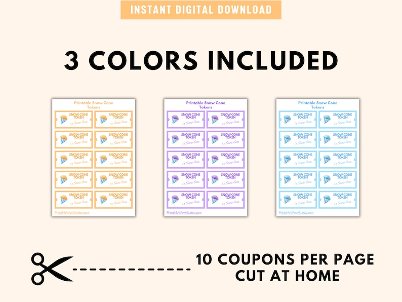 Snow Cone Coupons for Summer Rewards, Printable Kids Birthday Treat ...