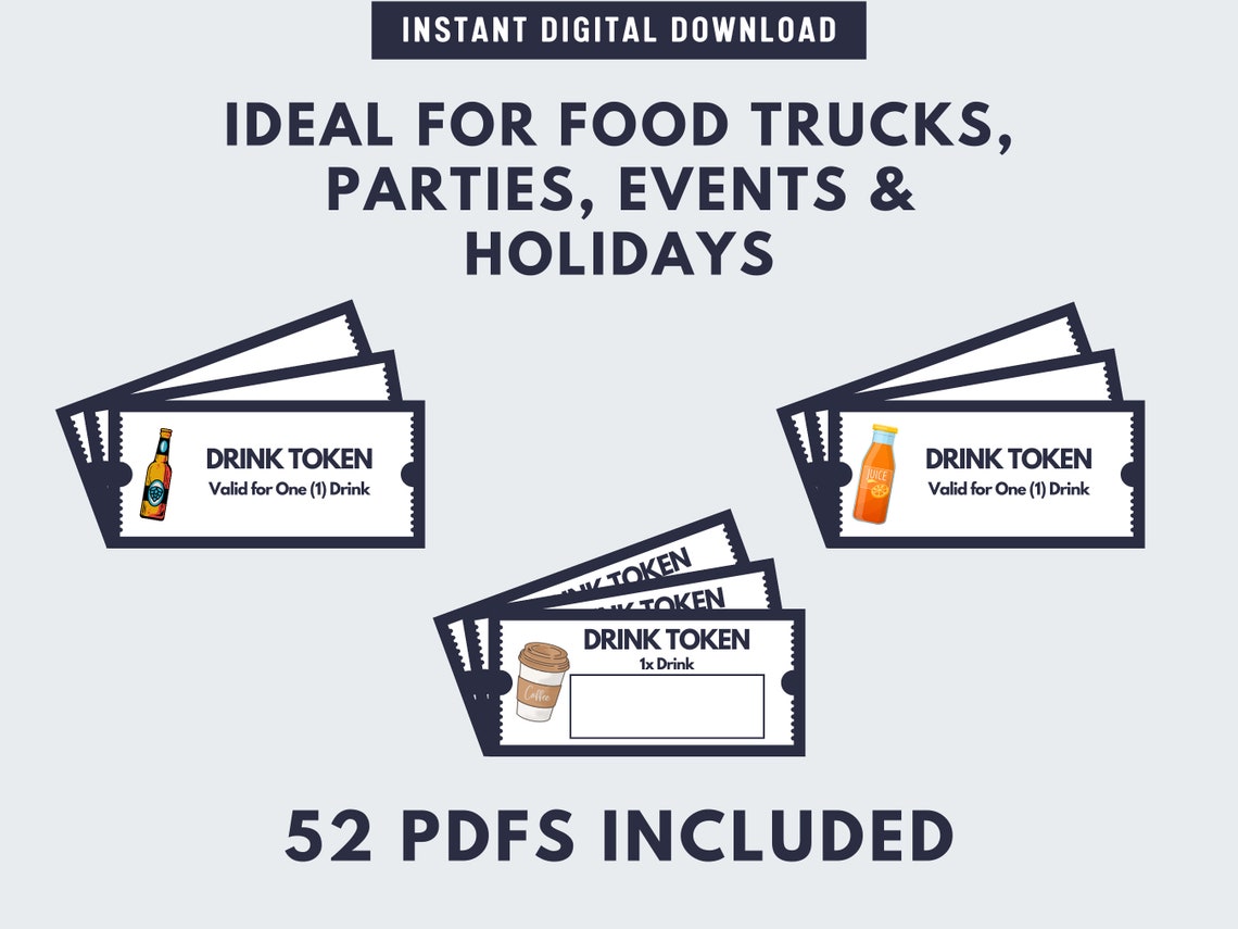 Printable Drink Token Bundle | Printable Drink Coupons | Drink Vouchers ...
