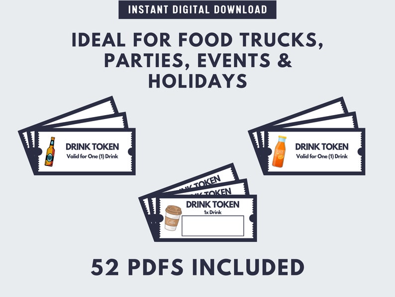 Printable Drink Token Bundle | Printable Drink Coupons | Drink Vouchers ...