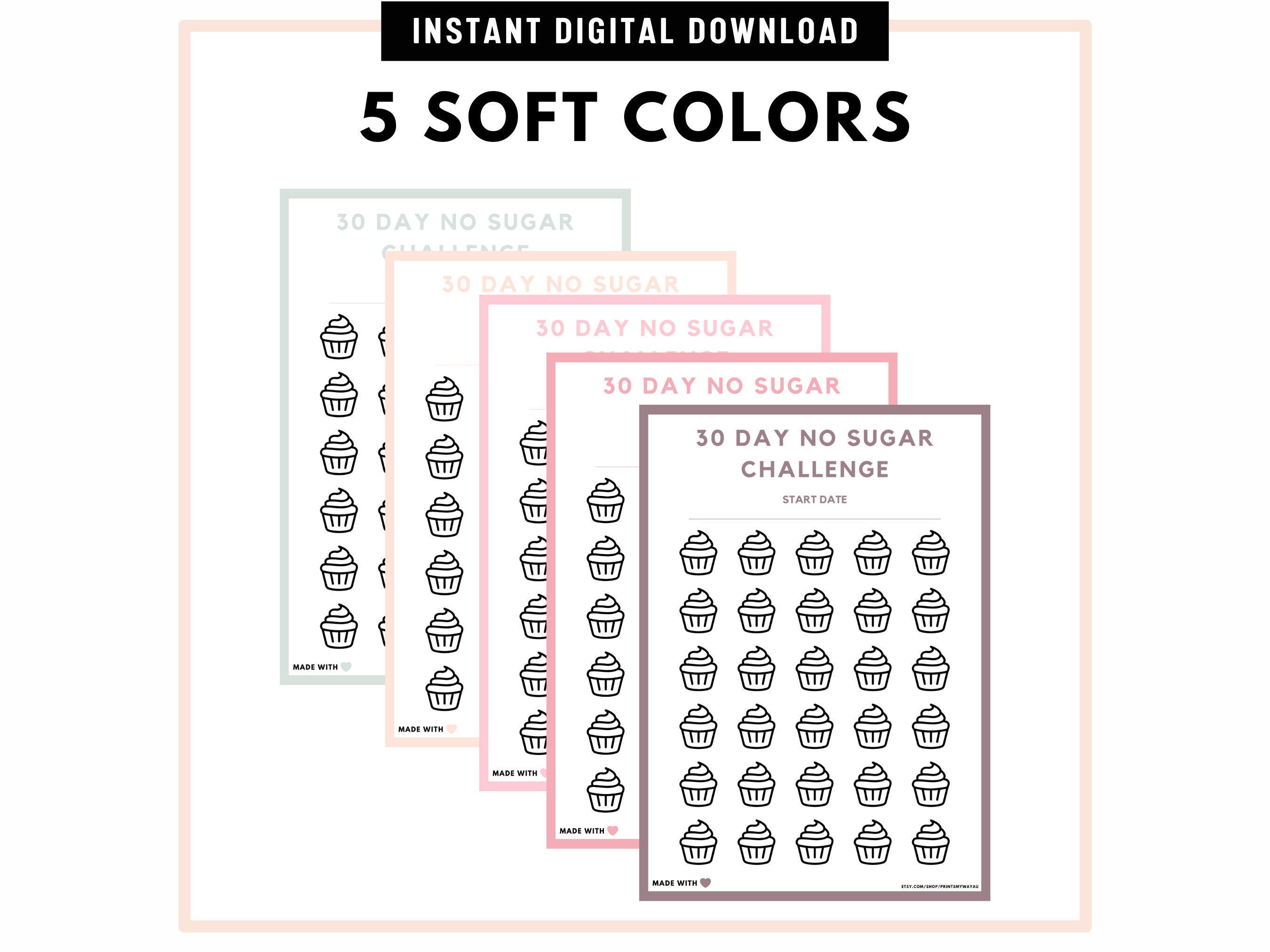 No Sugar Challenge Printable – Health Tracker for Low Carb, Diabetic ...