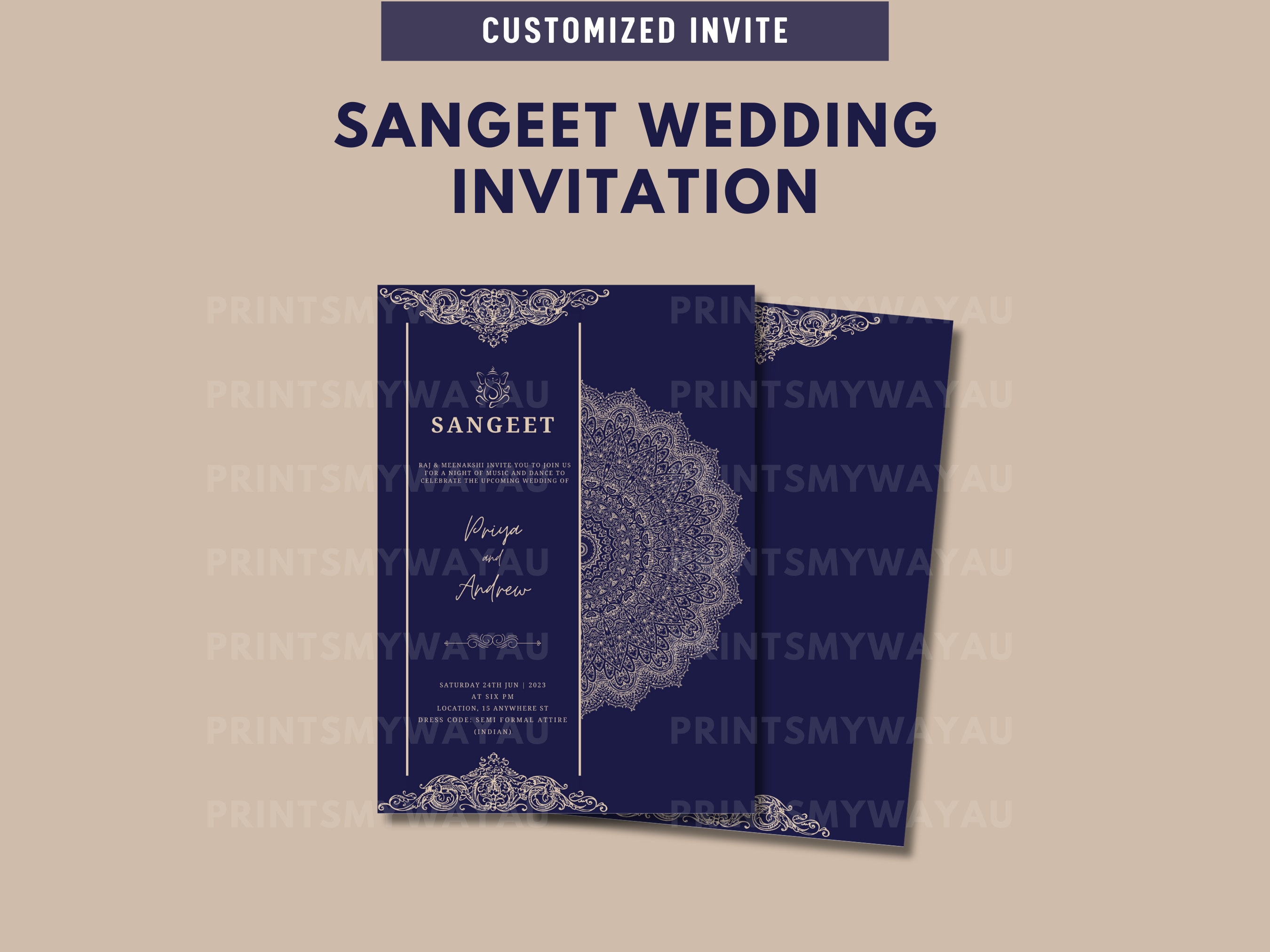 Custom Sangeet Invitation – Printable Indian Wedding Card & Hindu ...