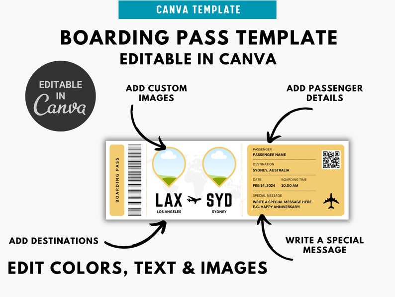 Editable Boarding Pass Template – Custom Printable Plane Ticket for ...