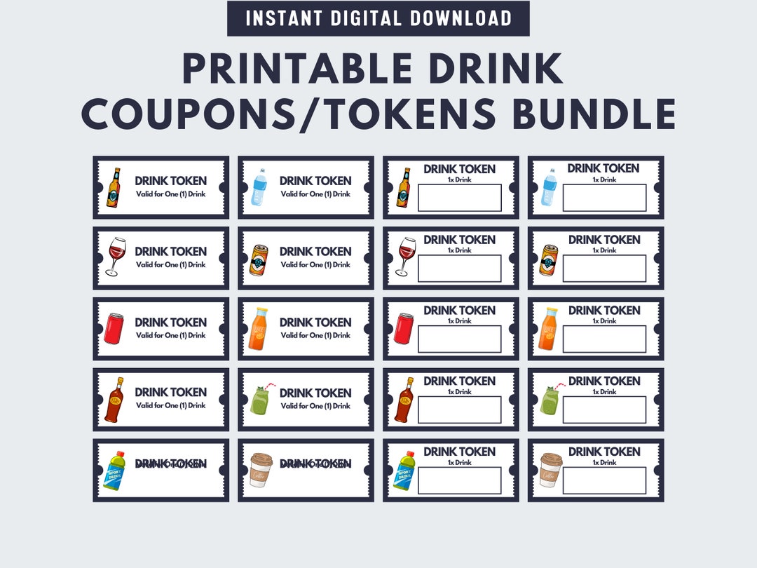 Printable Drink Token Bundle Printable Drink Coupons Drink - Etsy