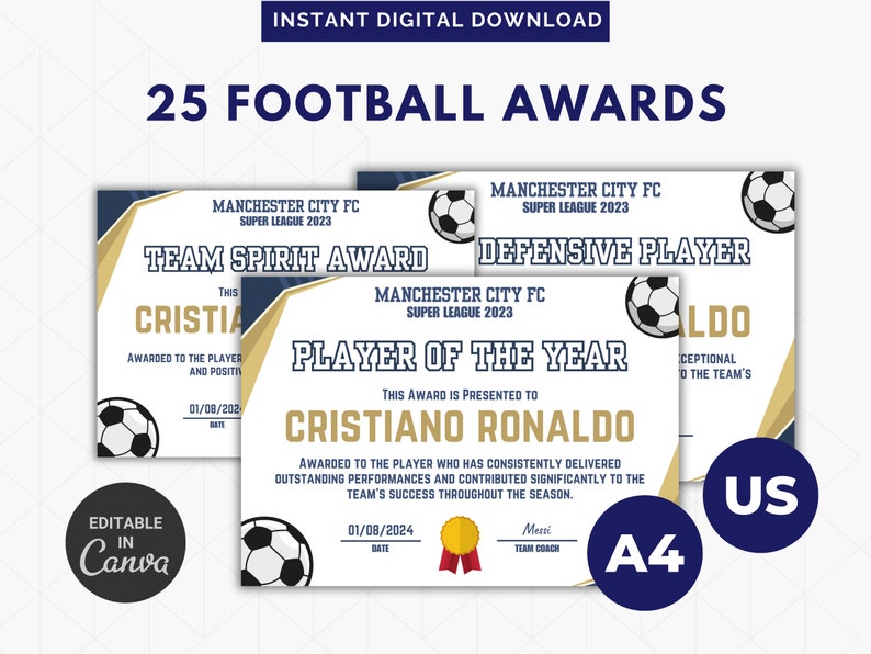 Editable Football Award Certificates – Printable Soccer Coach Templates ...
