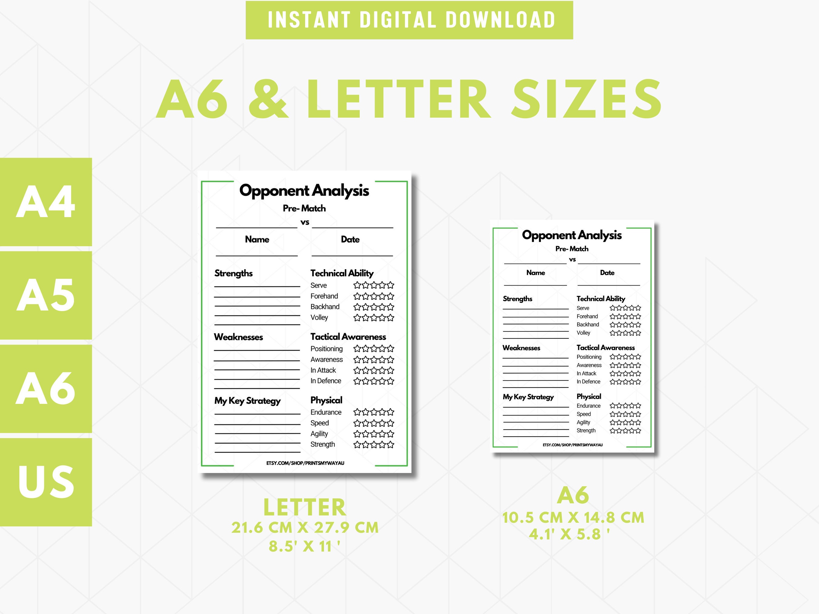 Tennis Coaching Planner – Printable Match Evaluation, Opponent Tracker ...
