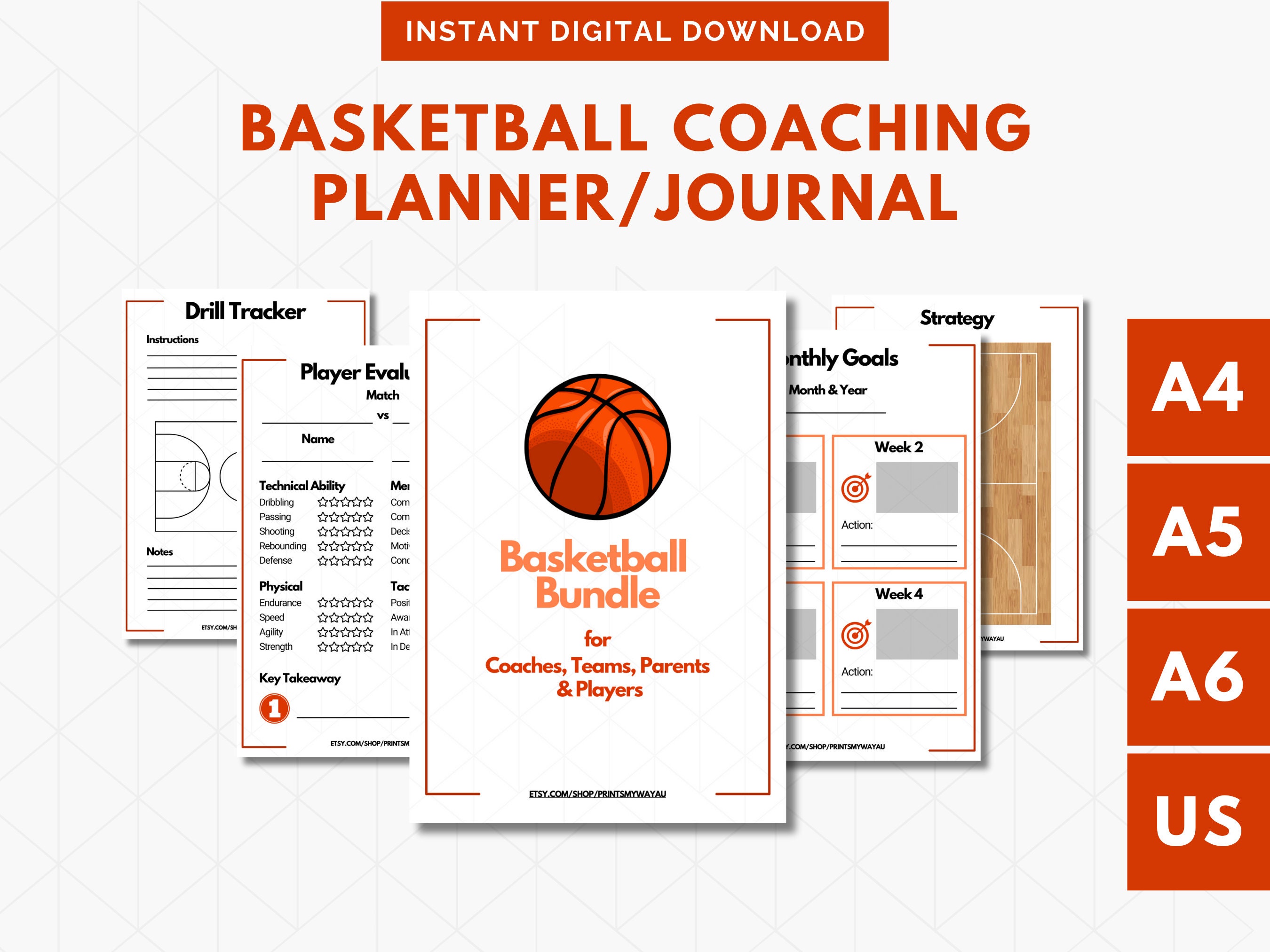 Basketball Coaching Planner – Printable Journal & Practice Plan Sheets ...