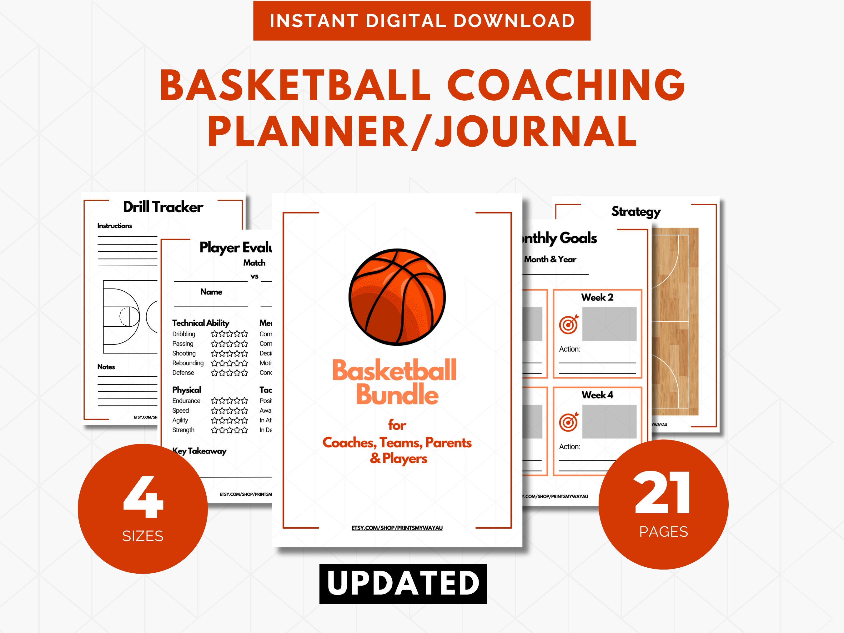 Basketball Coaching Planner – Printable Journal & Practice Plan Sheets ...