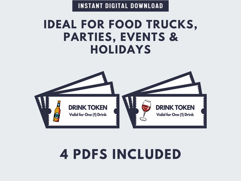 Printable Beer & Wine Tokens | Beverage Coupons | PDF Downloads | 4 ...