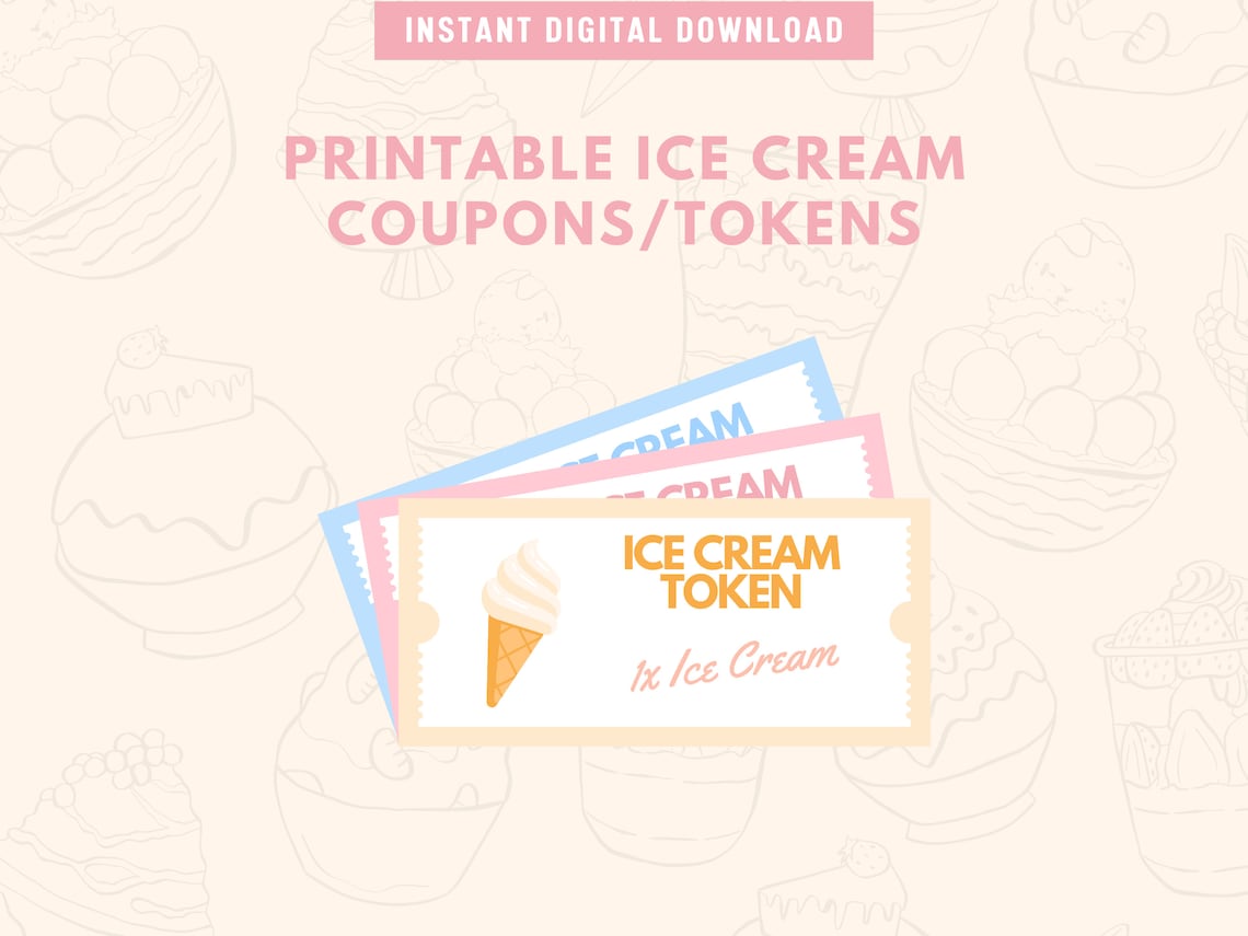 Ice Cream Tokens Printable for Kids Rewards Summer Party Vouchers ...