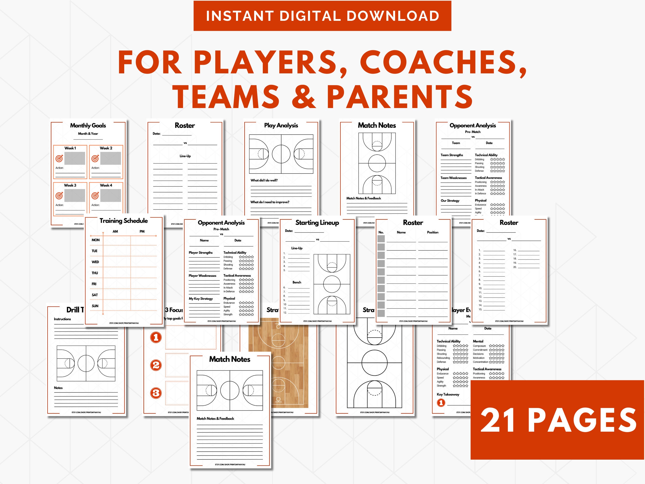 Basketball Coaching Planner – Printable Journal & Practice Plan Sheets ...