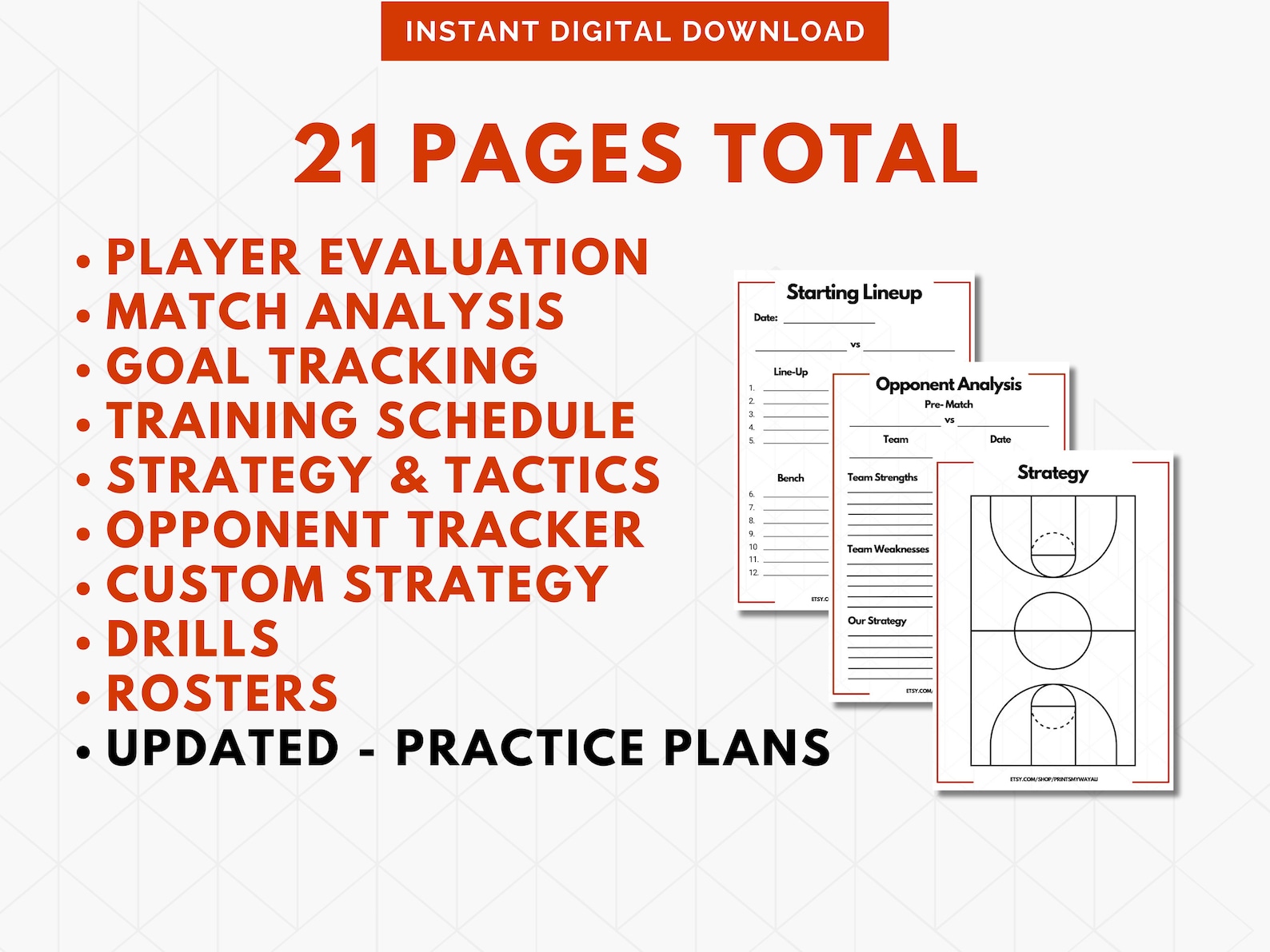 Basketball Coaching Planner – Printable Journal & Practice Plan Sheets ...