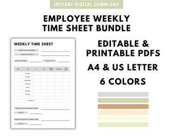 Weekly Time Sheet Log Printable, Employee Timesheet, Work Hours Tracker ...
