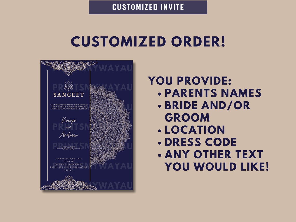 Custom Sangeet Invitation – Printable Indian Wedding Card & Hindu ...