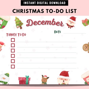 Christmas Calendar To-do List Printable Santa Calendar Christmas ...
