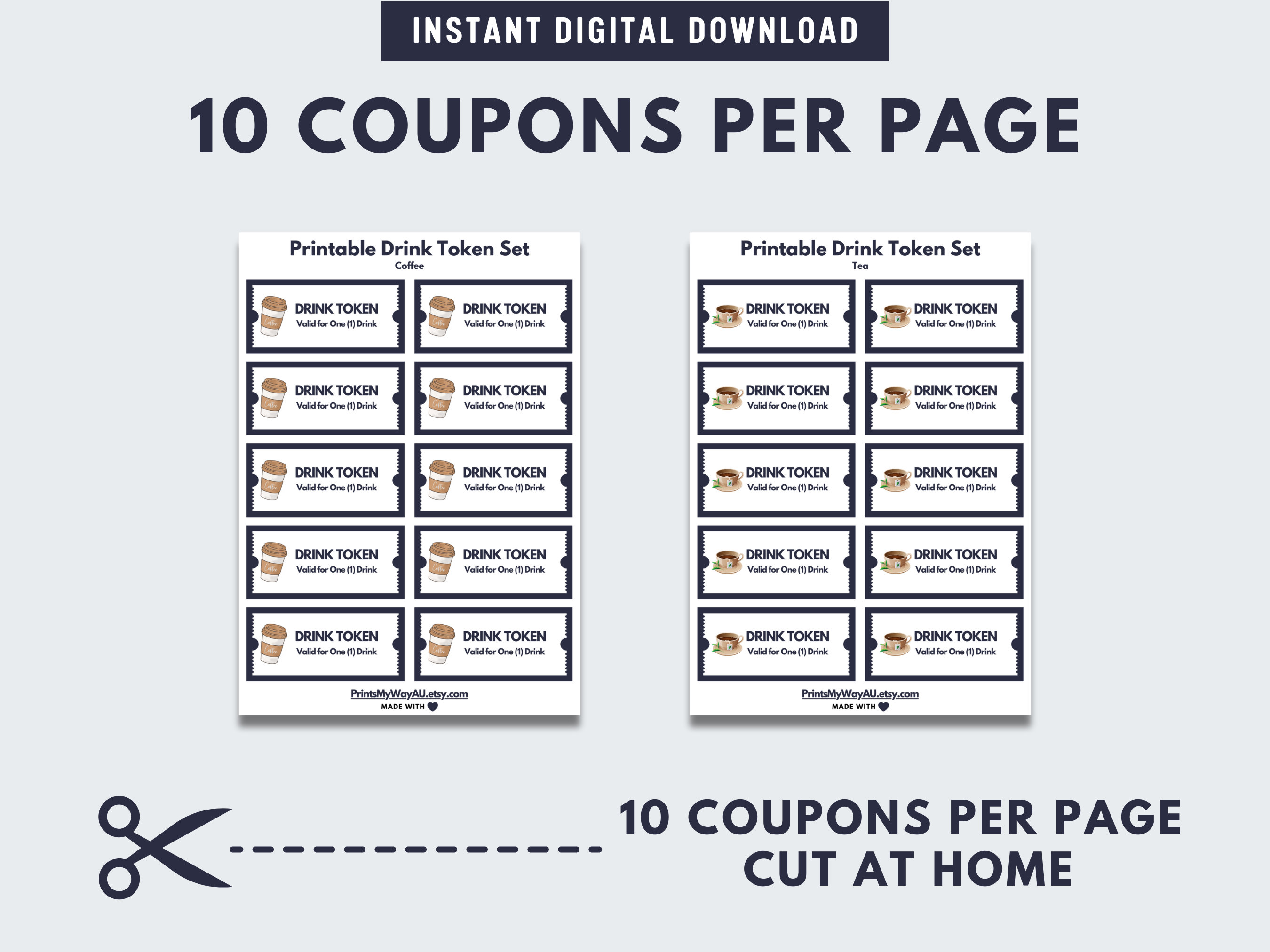 Printable Coffee & Tea Tokens | Beverage Coupons | PDF Downloads | 4 ...