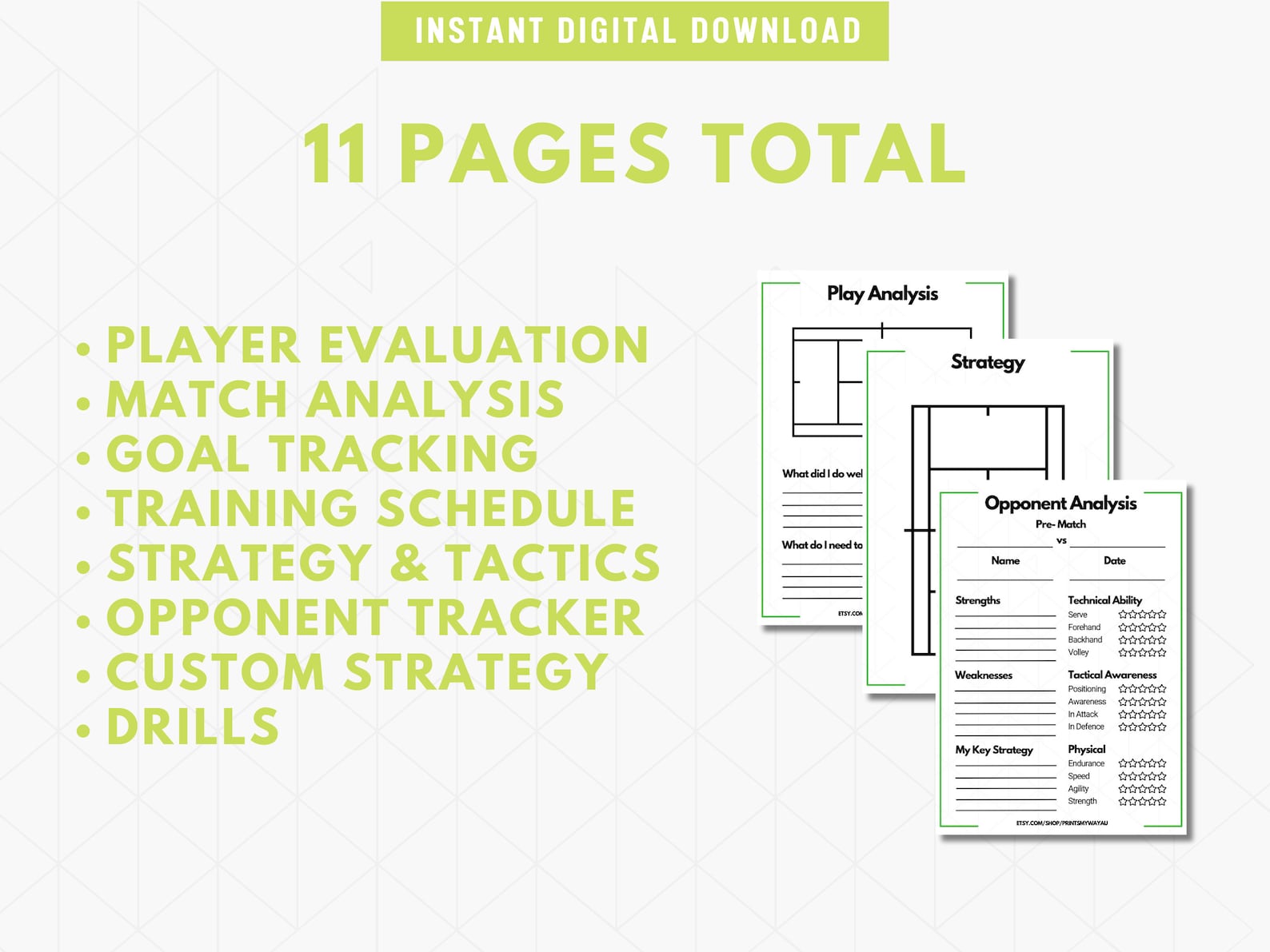 Tennis Coaching Sheets | Printable Tennis Planner | Tennis Evaluation ...