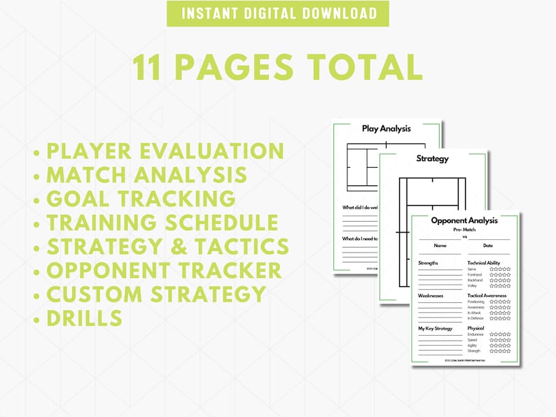 Tennis Coaching Planner – Printable Match Evaluation, Opponent Tracker ...