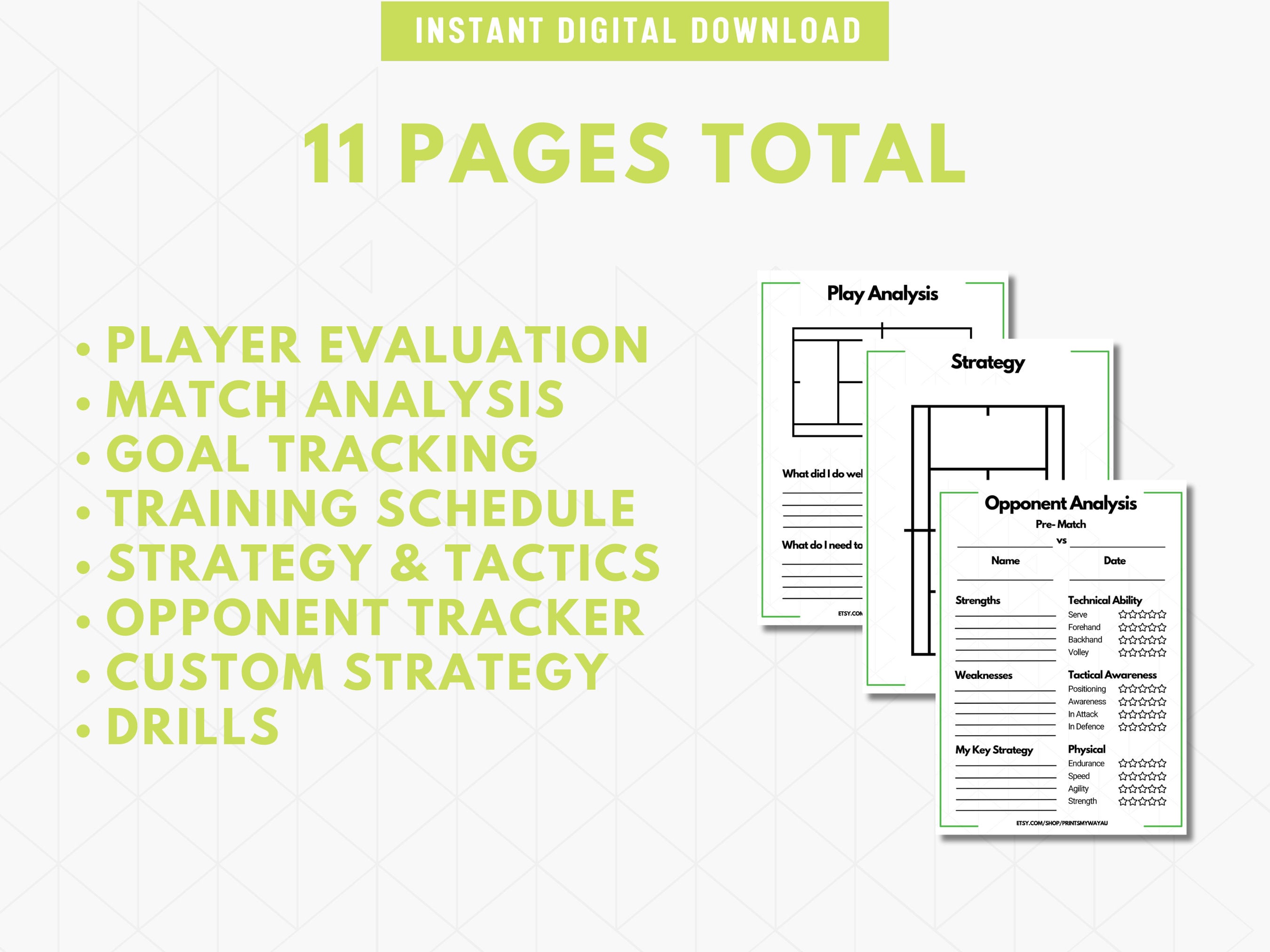 Tennis Coaching Planner – Printable Match Evaluation, Opponent Tracker ...