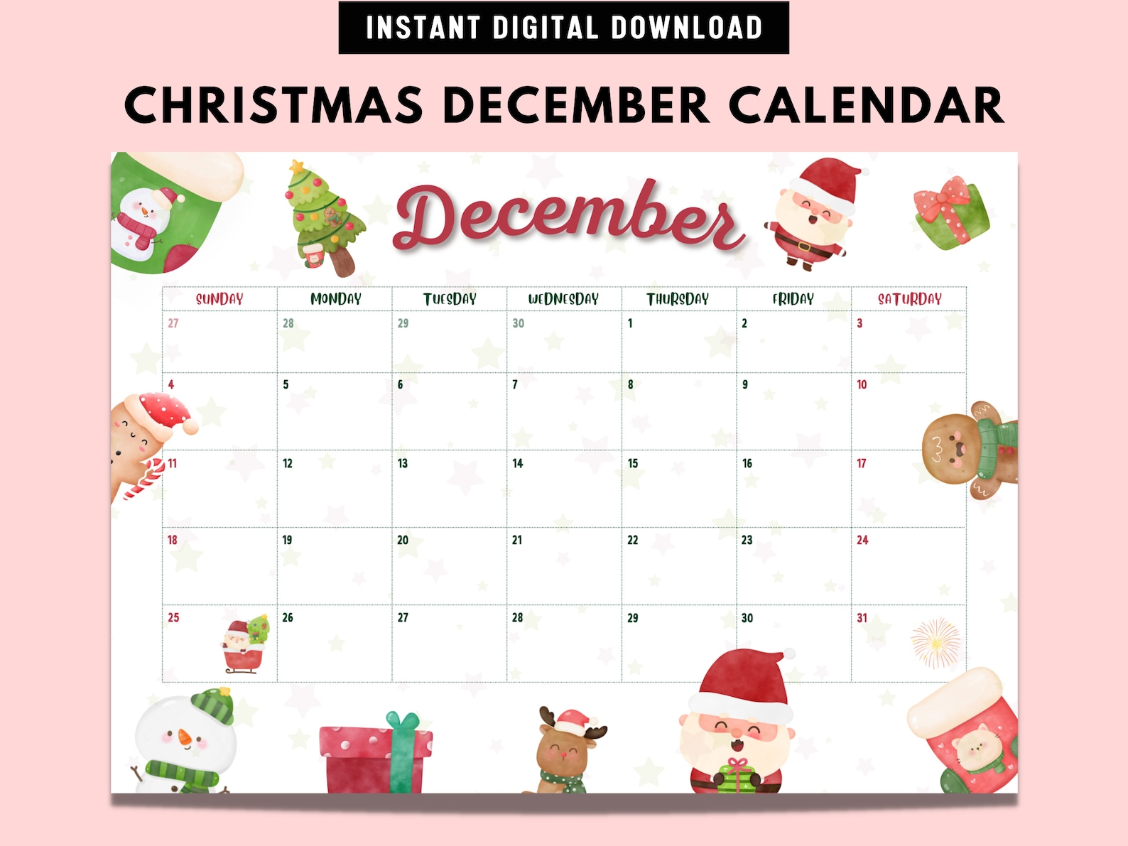 Christmas Calendar To-do List – Printable Holiday Planner, Countdown ...