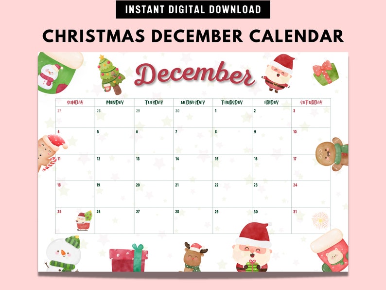 Christmas Calendar To-do List Printable Santa Calendar Christmas ...