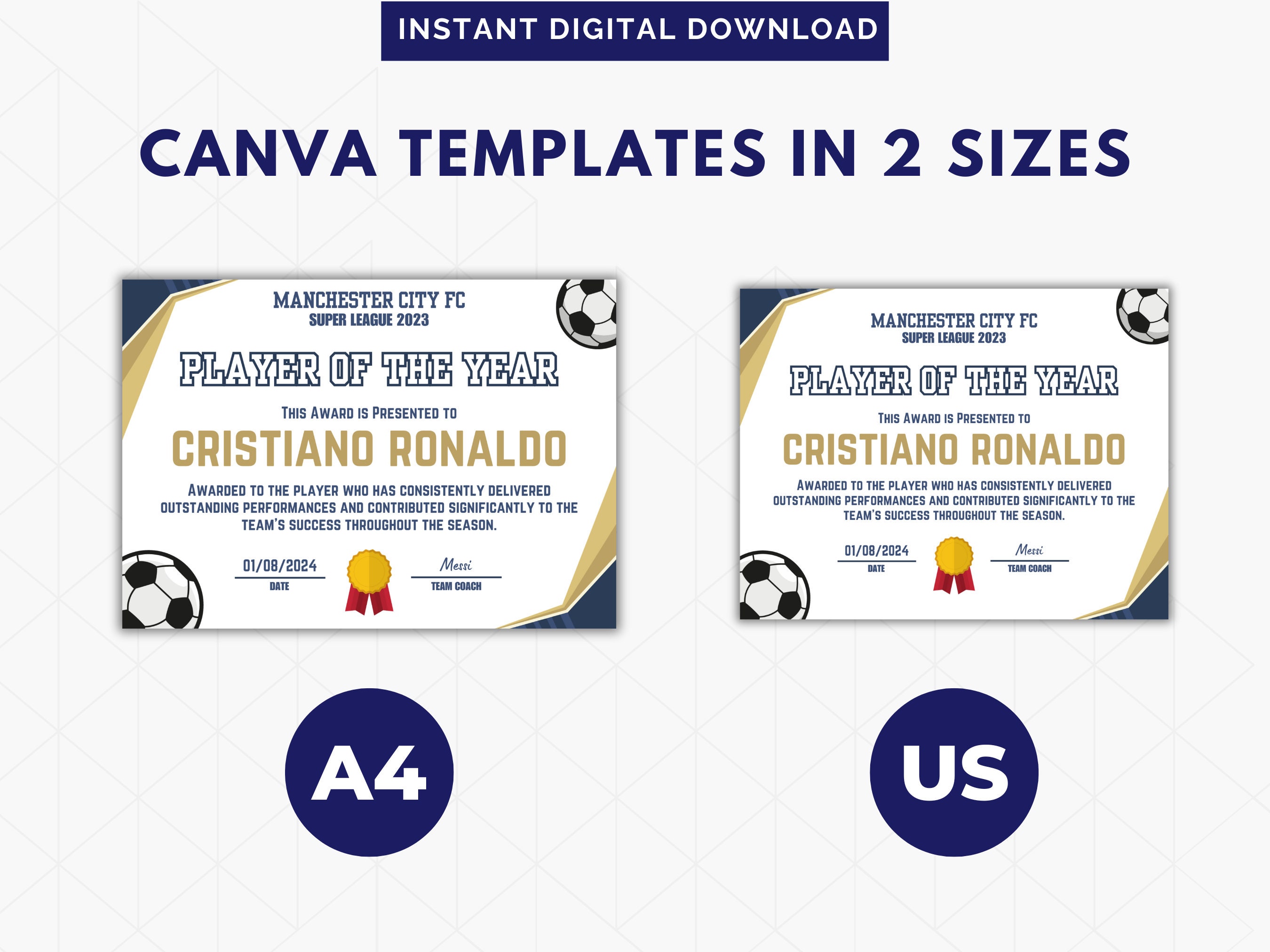 Soccer Award Certificates Soccer Coach Sports Certificate Football ...