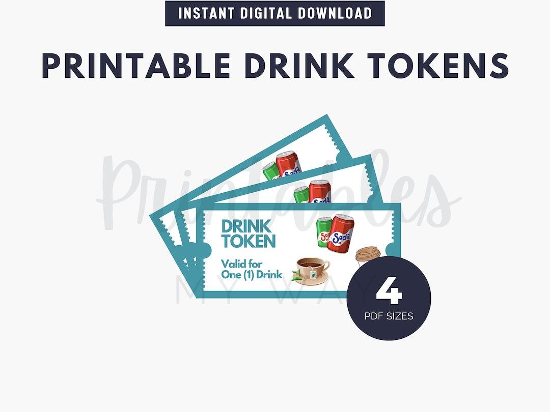 Printable Drink Tokens PDF, Party Drink Ticket, Free Drink Ticket ...