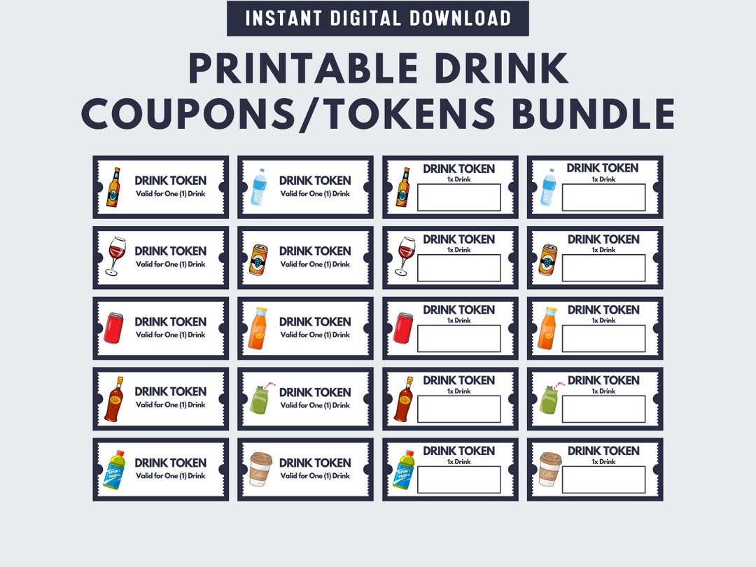 Printable Drink Token Bundle | Printable Drink Coupons | Drink Vouchers ...