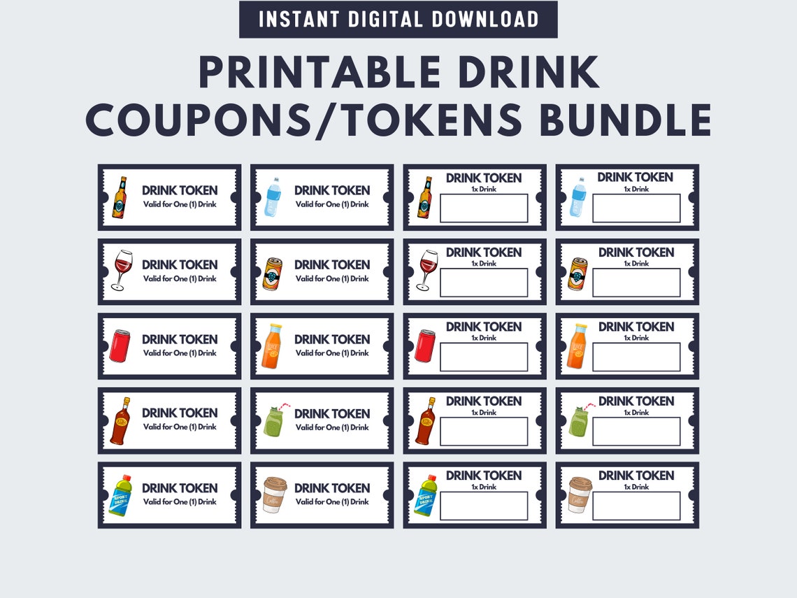 Printable Drink Token Bundle | Printable Drink Coupons | Drink Vouchers ...