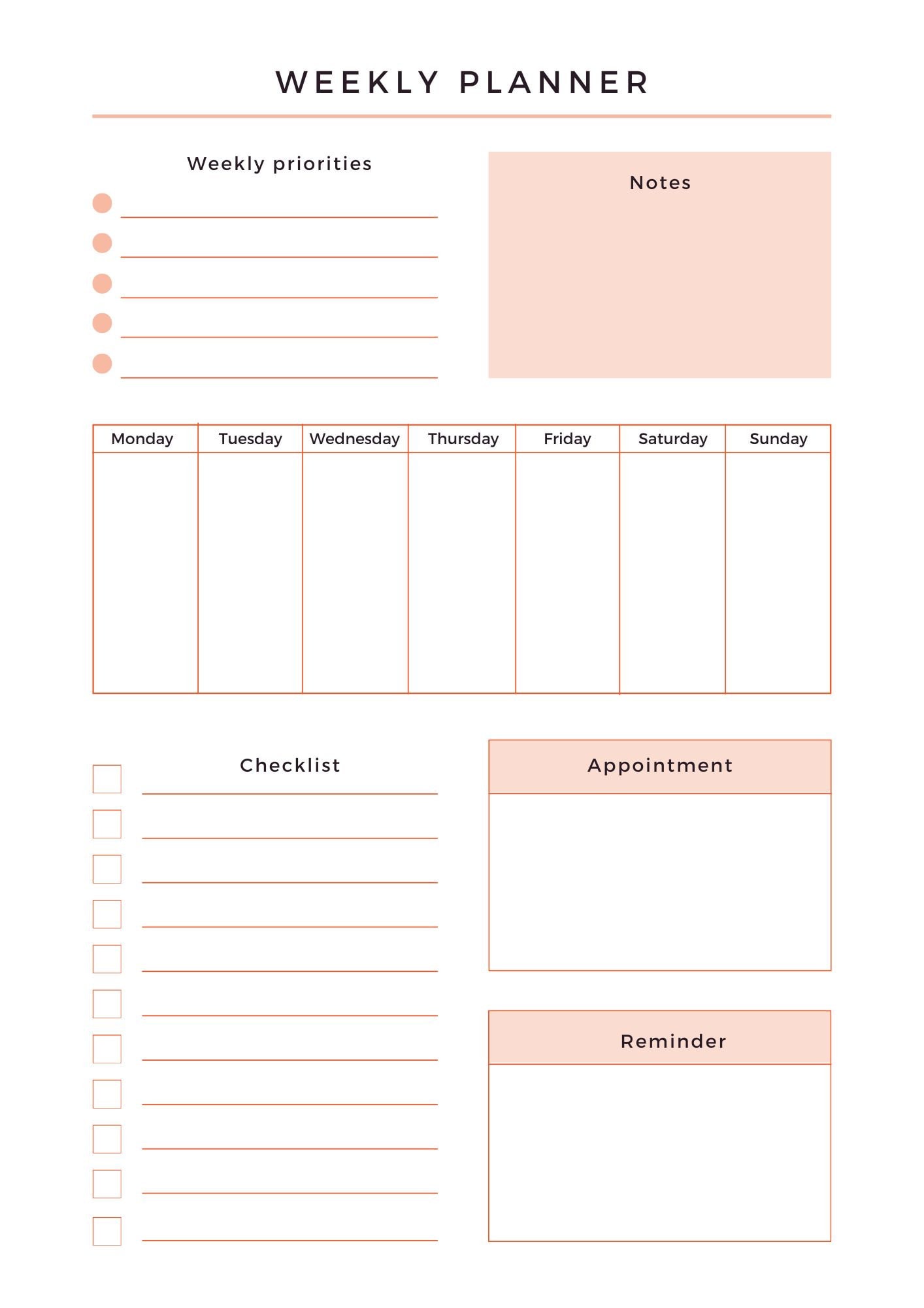 Weekly Planner List Printable, Instant Download, Weekly Schedule ...
