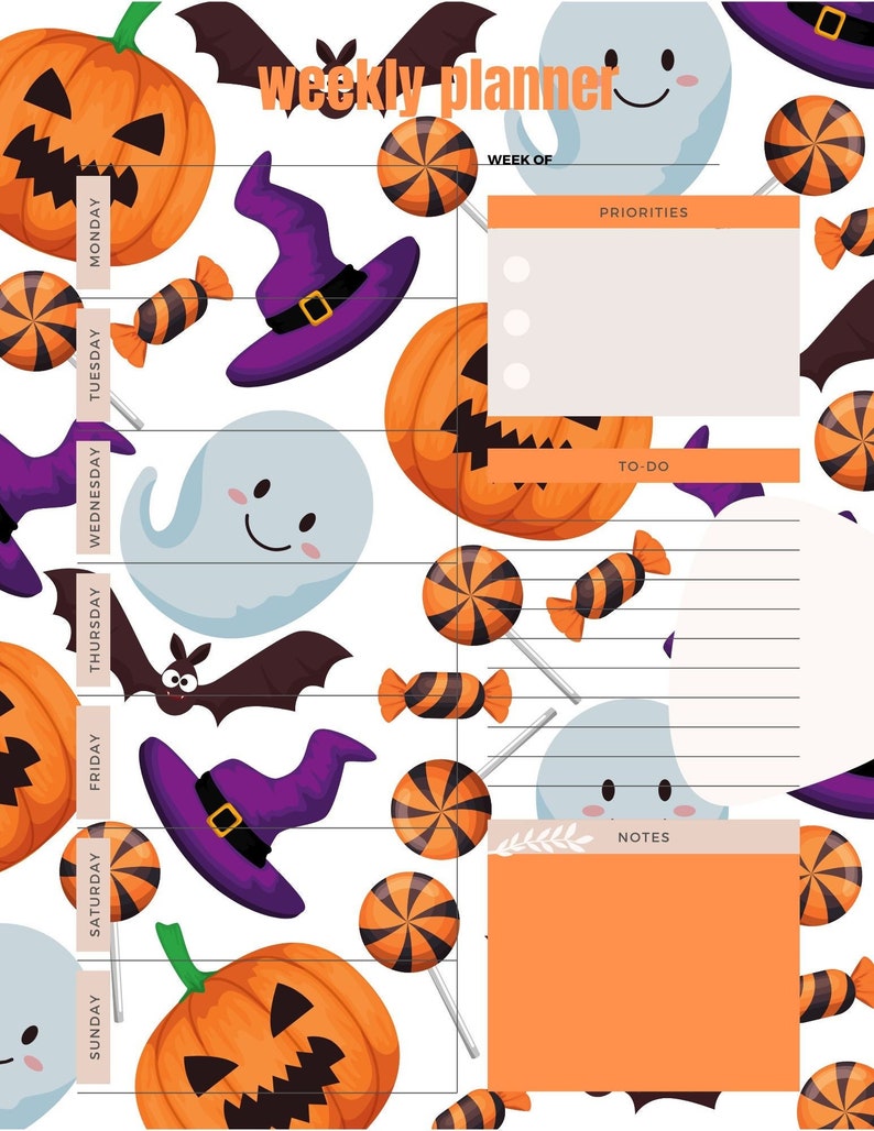 Halloween Theme: Weekly Planner List Printable, Instant Download ...
